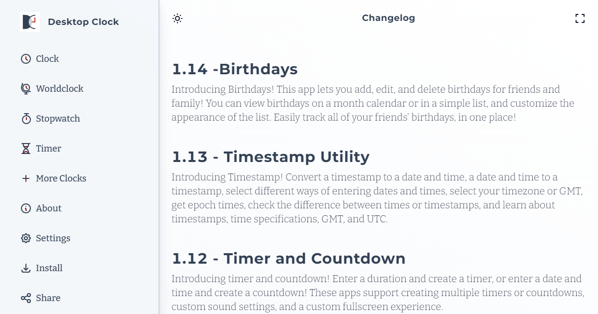 Changelog - Desktop Clock