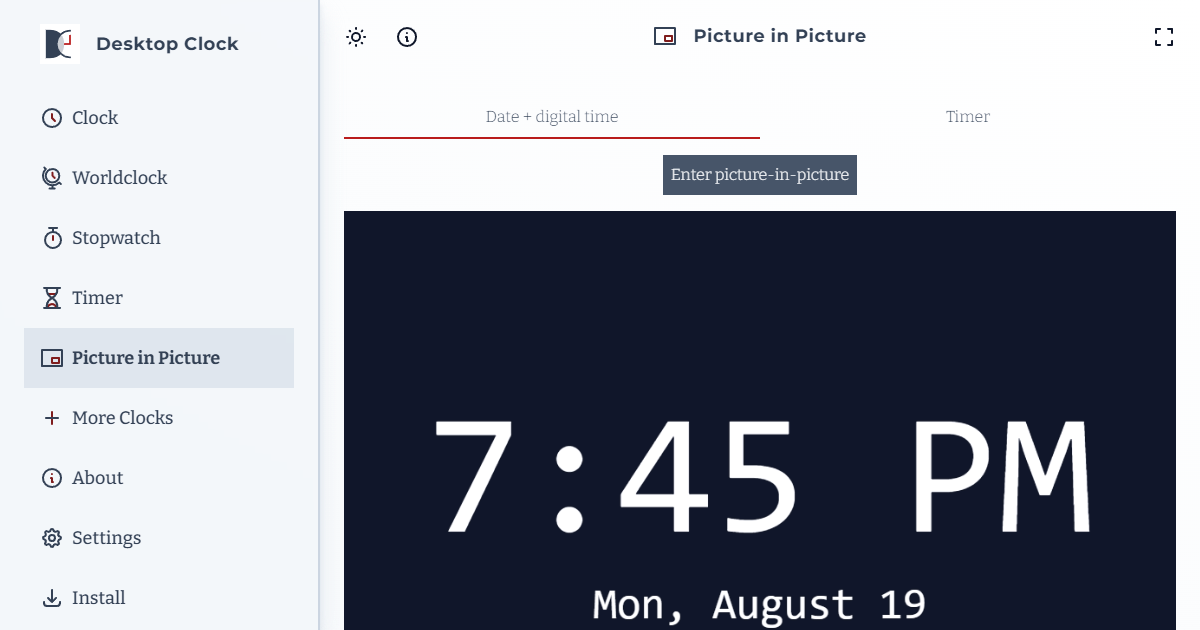 Picture in Picture - Desktop Clock